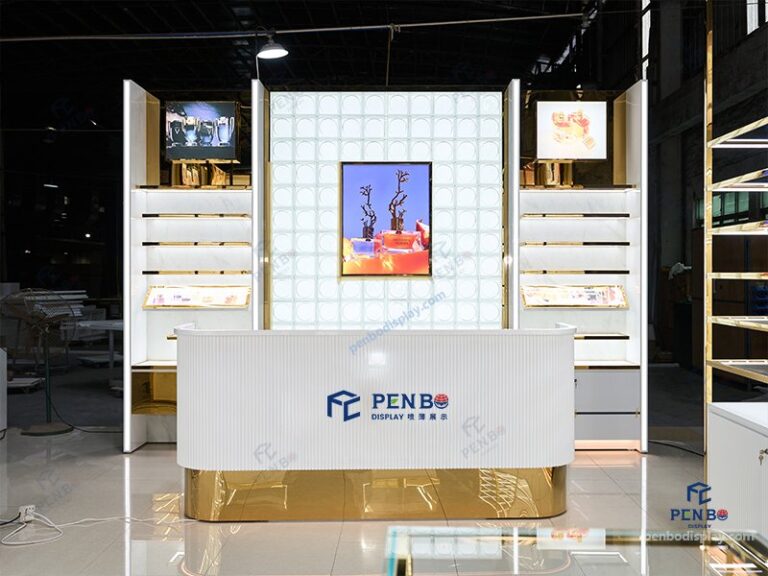 Custom Perfume Display Cabinets for Shops with LED Lightboxes and Gold ...